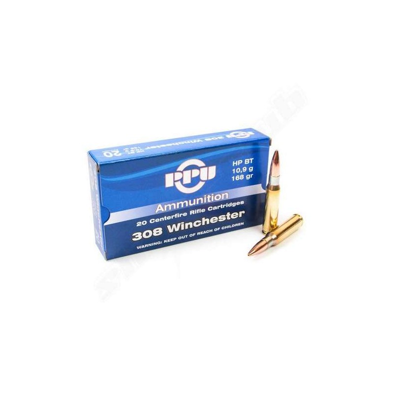 PPU 308 WINCHESTER, HP BT,168GR MUNICION METALICA